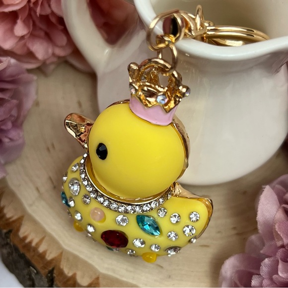 Accessories | Yellow Jeweled Duck With Crystals And Crown Keychain ...